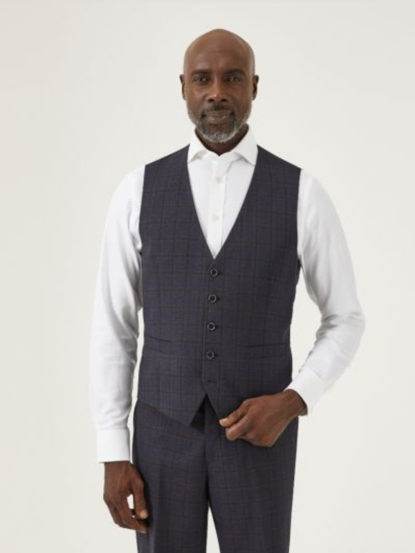 Skopes Navy & Rust Check Waistcoat – Wolf & West Menswear